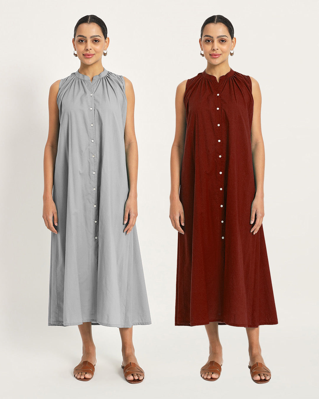 Combo - Iced Grey & Russet Red Nighttime Nirvana Nightdress – Thevasa